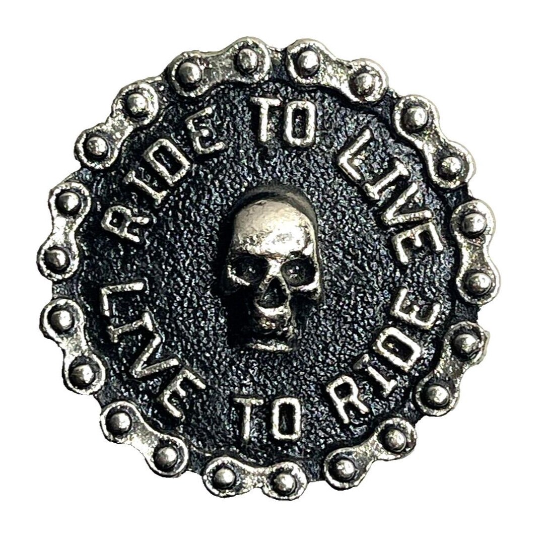 Ride to Live to Ride Vintage Biker Skull Chain Link Pin Thick Pewter MM ...