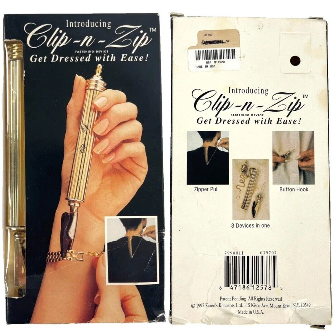 Clip-n-zip Vintage Dressing 3-in-1 Tool Button Hook Zipper Pull ...