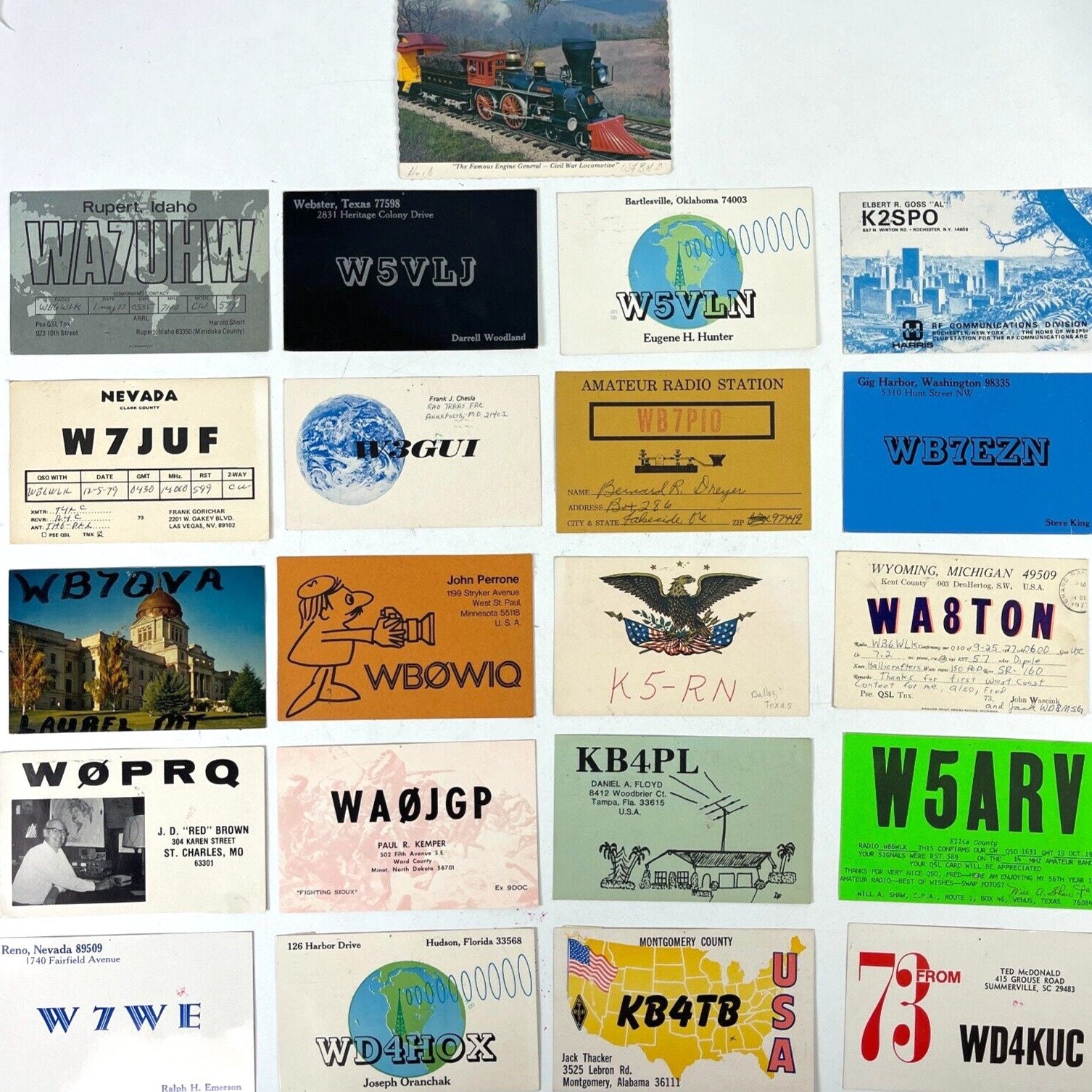 Amatuer Ham Radio Vintage QSL Card 21 Bundle 1970s/80s USA Many States ...