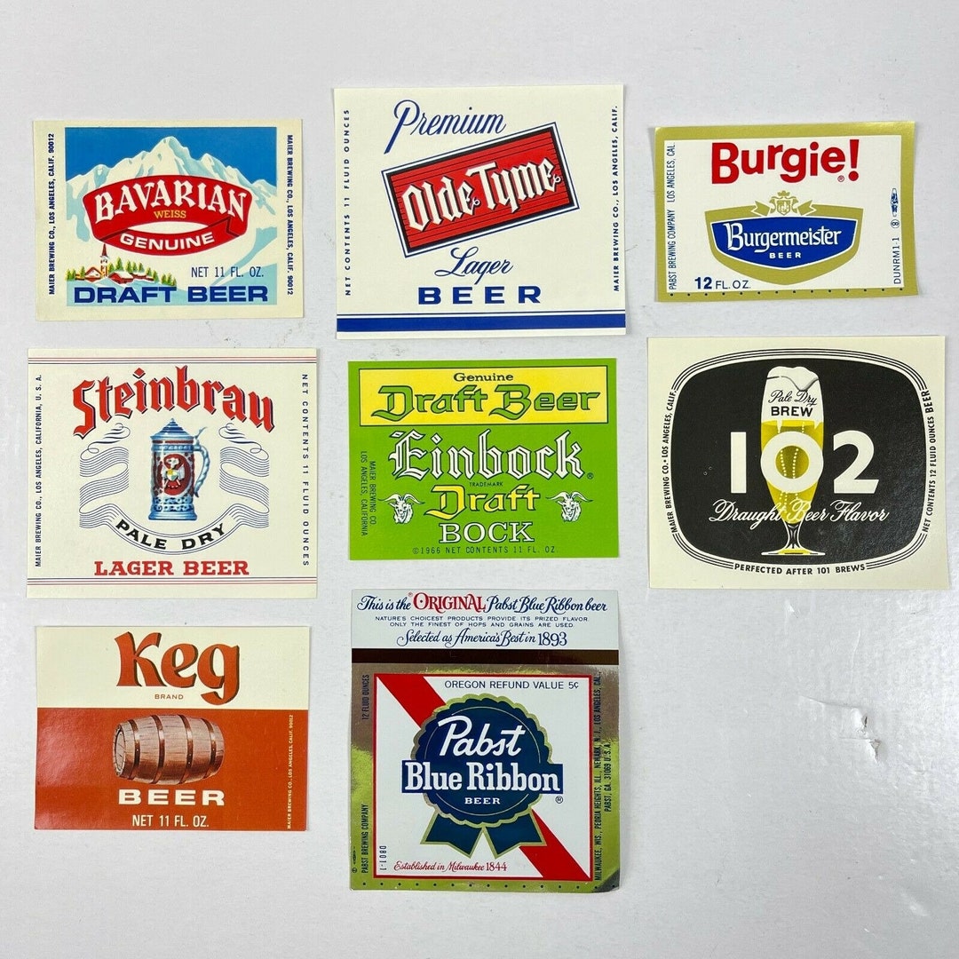 Vintage 8 Beer Label Bundle '60s Old Tyme Burgie PBR 102 Steinbrau ...