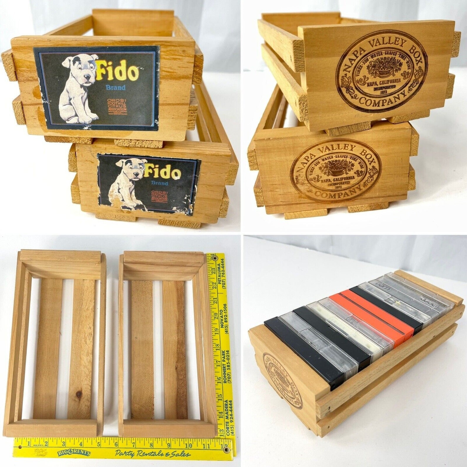 Napa Valley Box Company Fido 2 Vtg Wood Cassette Tape Storage Crates ...
