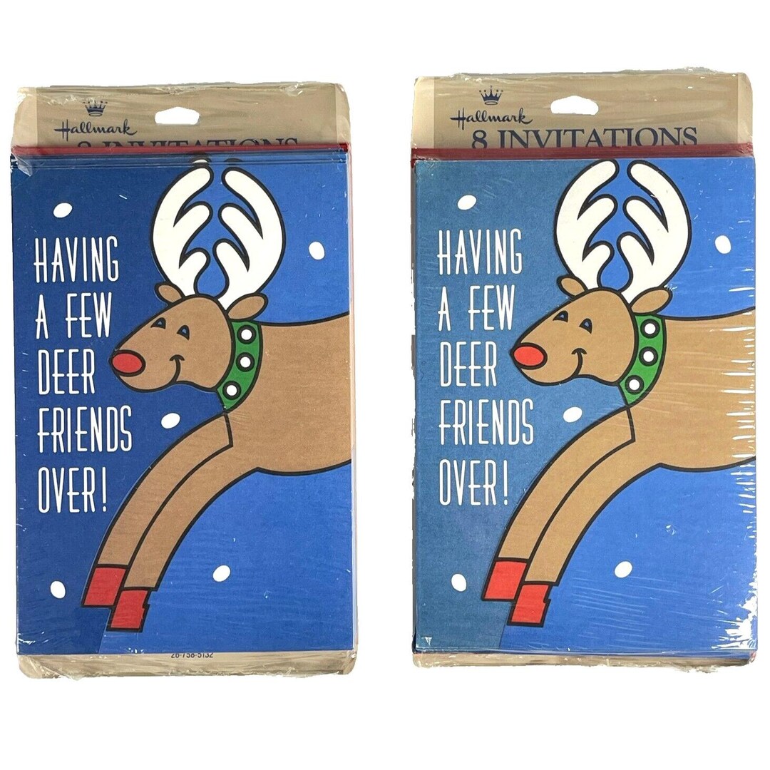Hallmark Vintage Christmas Party Deer Friends Invitations 2 Pack Lot 16 ...
