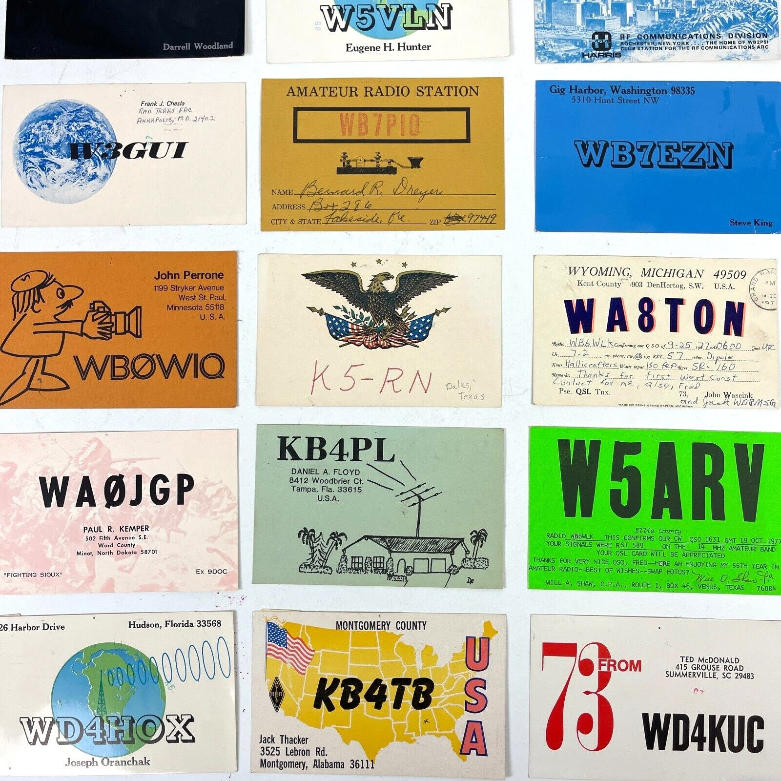 Amatuer Ham Radio Vintage QSL Card 21 Bundle 1970s/80s USA Many States ...