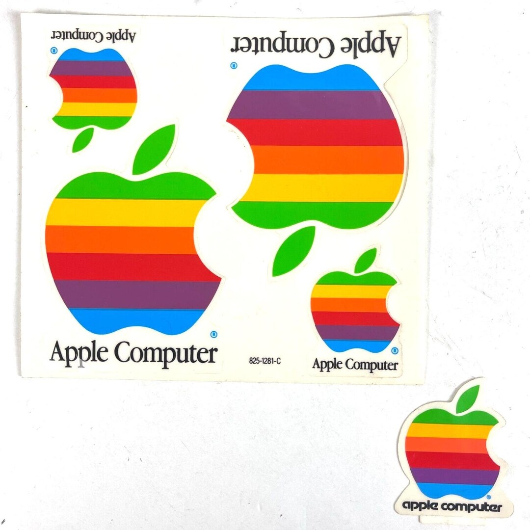 Apple Computer 5 Vintage Rainbow Diecut Decal Sticker Lot 1980s-1990s ...