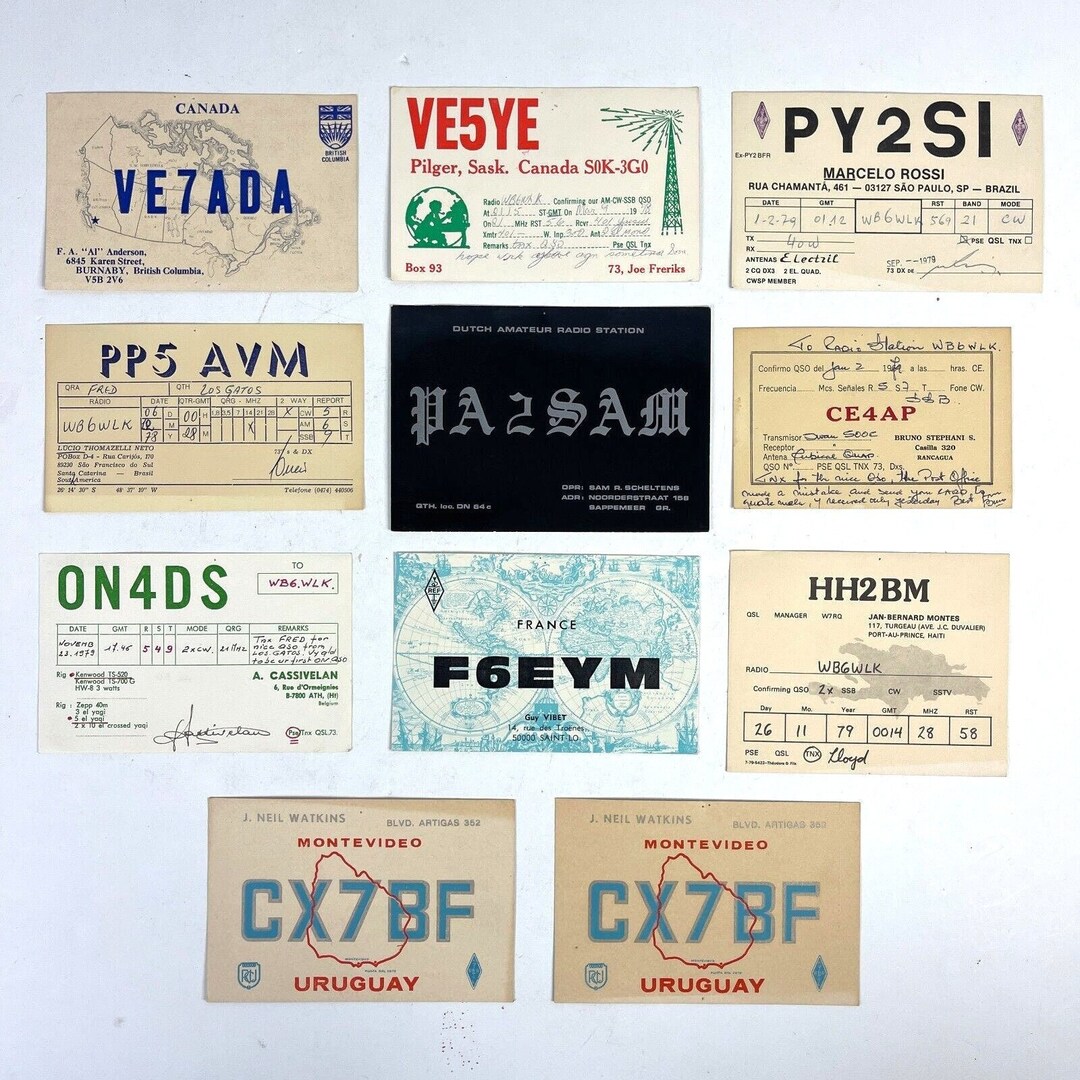 International Amatuer Ham Radio Vintage 11 QSL Card Bundle 1970s/80s ...