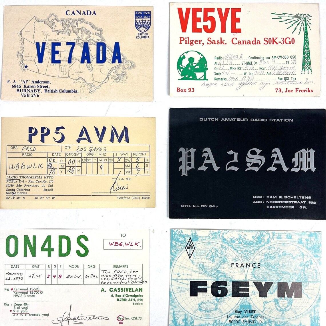 International Amatuer Ham Radio Vintage 11 QSL Card Bundle 1970s/80s ...