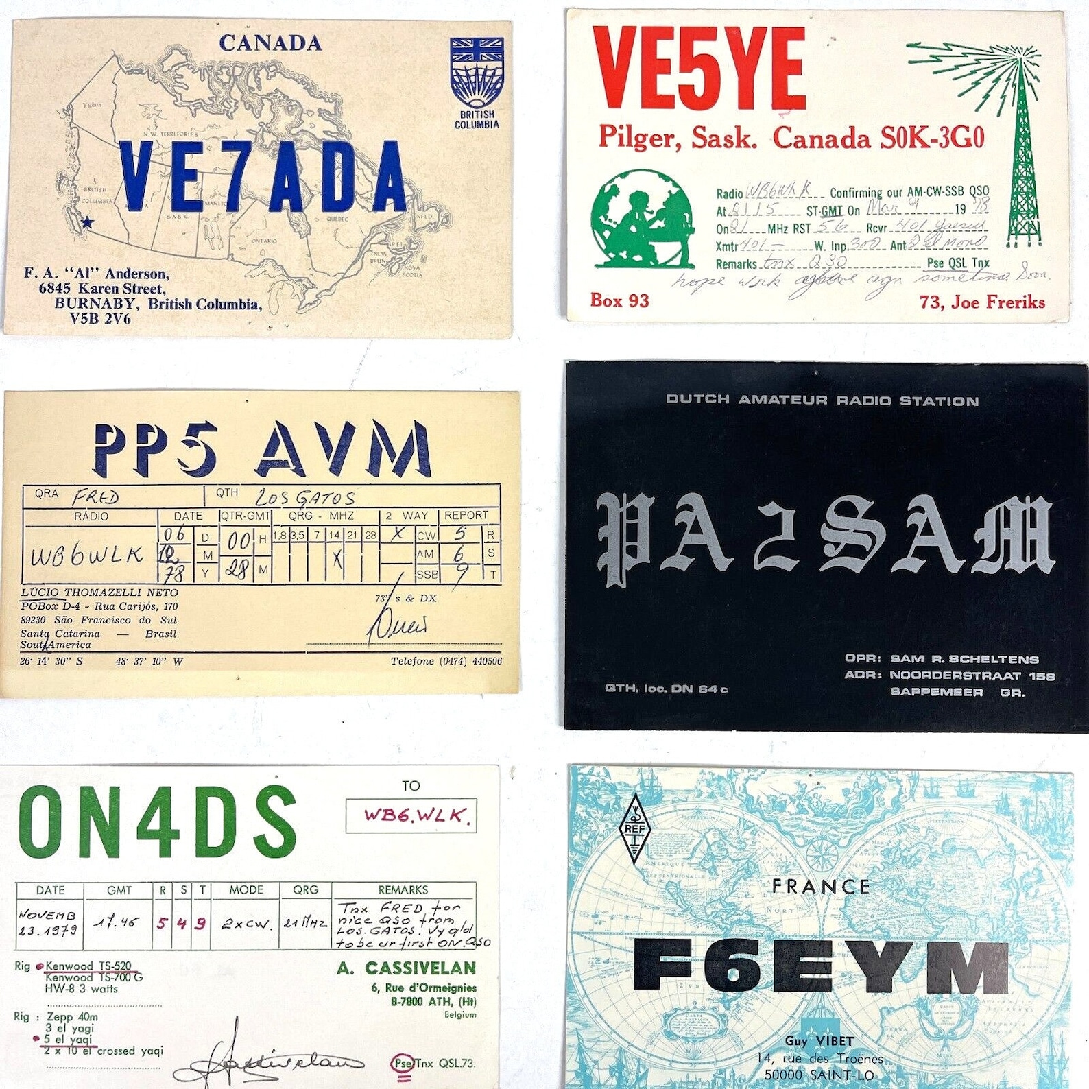 International Amatuer Ham Radio Vintage 11 QSL Card Bundle 1970s/80s ...