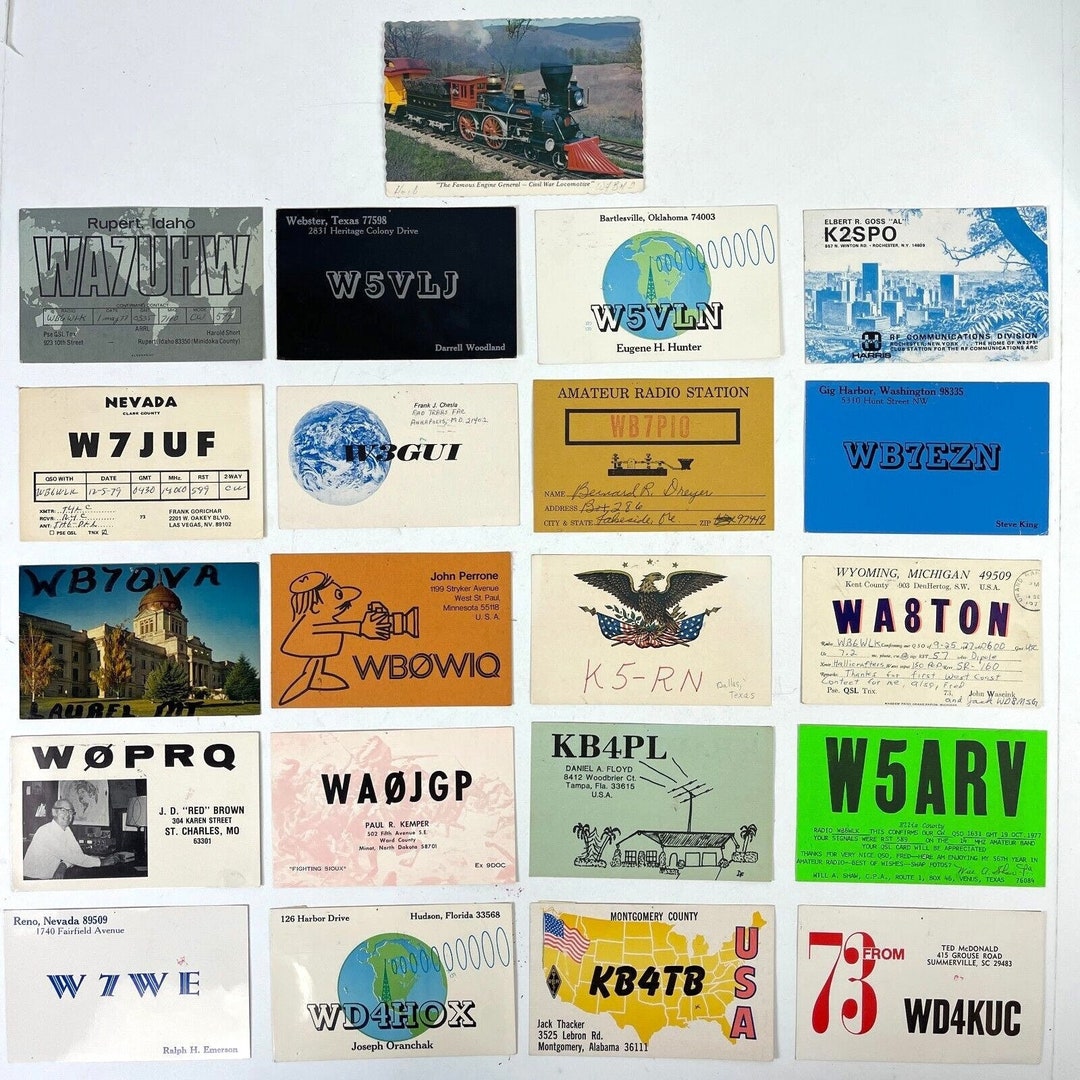 Amatuer Ham Radio Vintage QSL Card 21 Bundle 1970s/80s USA Many States ...