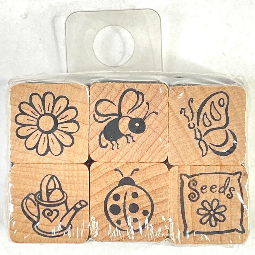 Garden Vtg Stamp Craft 6 Mini Rubber Stamp Set Spring Planting Insects ...