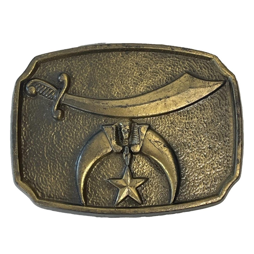 Shriner Masonic Vintage Brass Belt Buckle Scimitar Sphinx Crescent Star ...