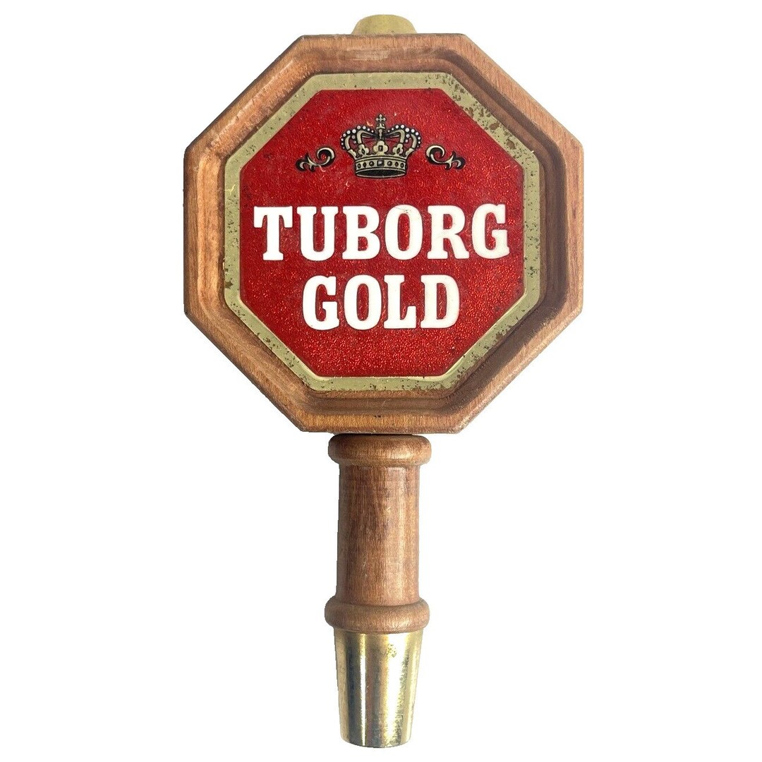 Tuborg Gold Danish Beer Vtg Lager Tap Handle Pull 1970s Faux Wood Brass ...