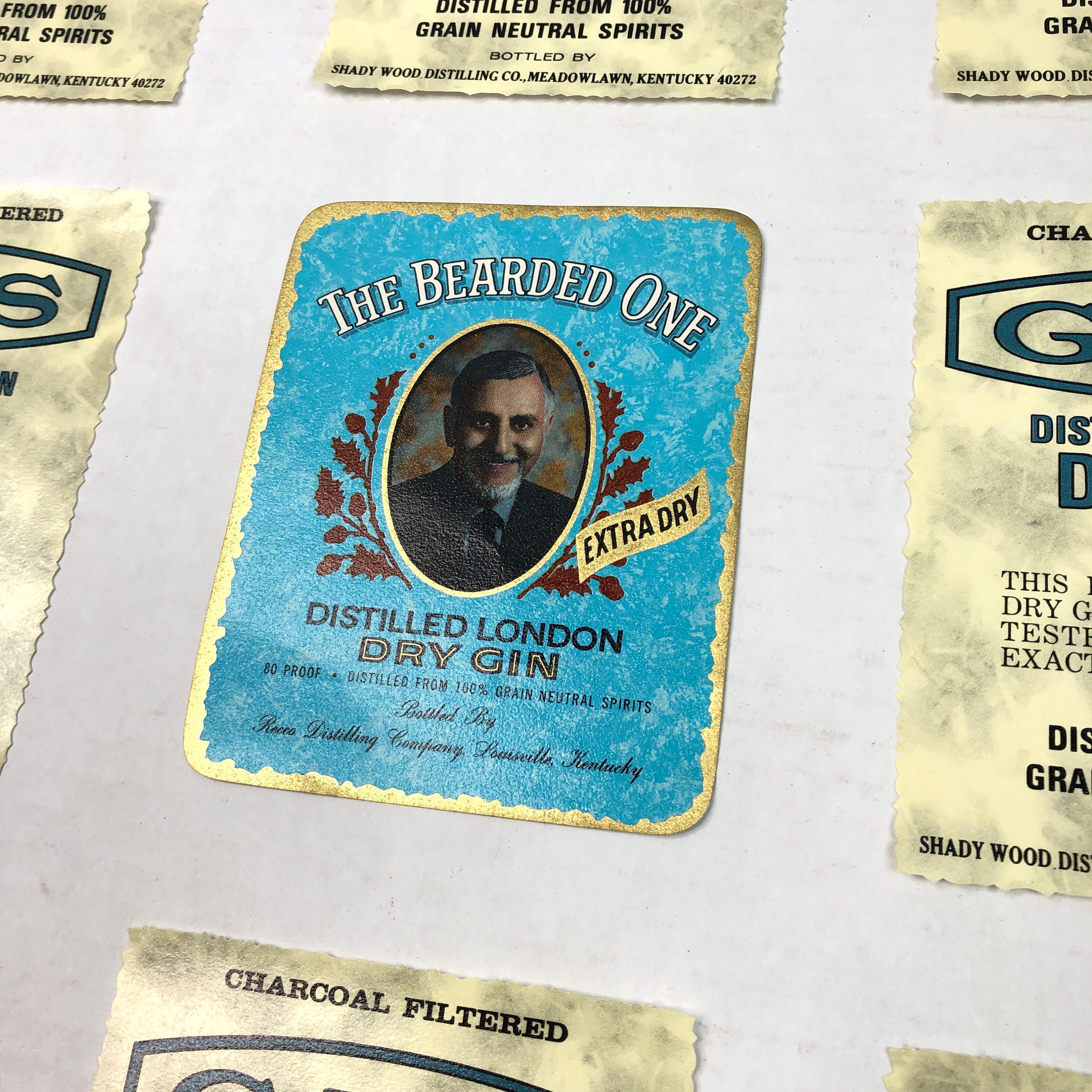Vintage GES Dry Gin Bearded One Vintage 9 Label Bundle Liquor Bottle ...