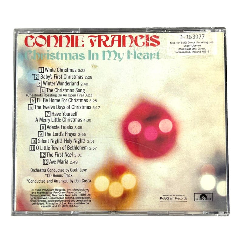 Connie Francis Christmas in My Heart CD 1959/ 1988 RE Polydor 823 561-2 ...