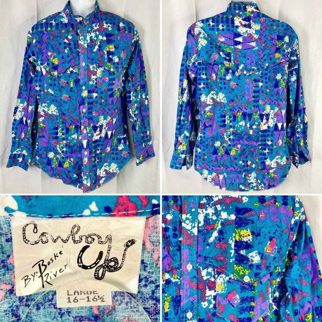 Cowboy up Boske River Ugly Vintage Splatter Western Shirt Size Large ...