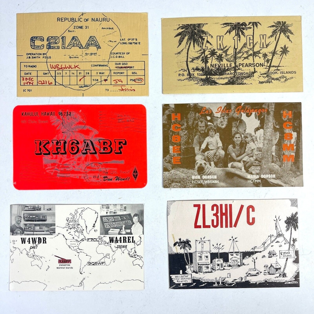 Hawaii South Pacific Seas Islands Amatuer Ham Radio Vintage 6 QSL Card Lot 1970s/80s Galapagos ...
