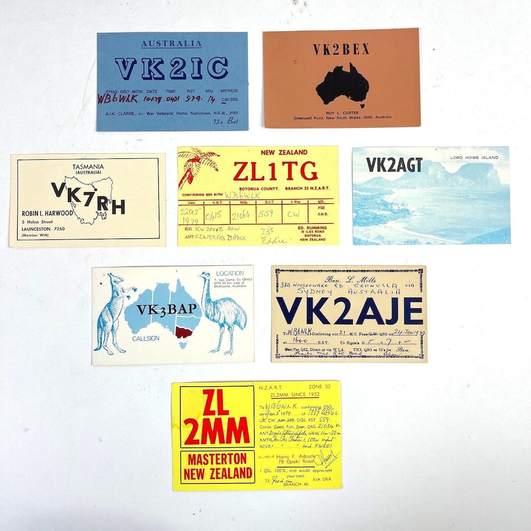 Australia New Zealand Amatuer Ham Radio Vintage 8 QSL Card Bundle 1970s ...