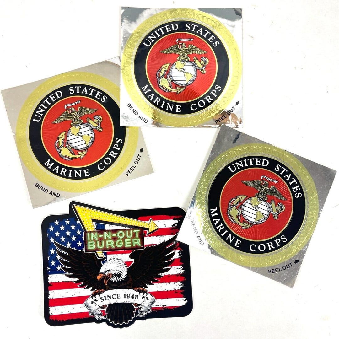 USMC US Marine Corps 4 Vintage Foil Metallic Sticker Bundle In-n-out ...