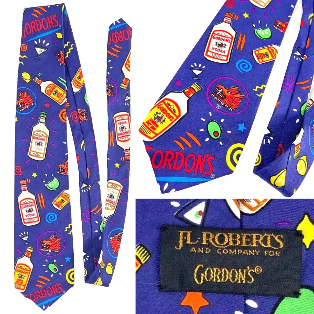 Gordons Liquor Vintage JL Roberts Silk Neck Tie 56" London Dry Gin ...