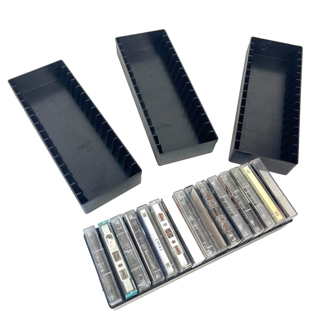 Realistic Cassette Tape Storage 4 Vintage Organizer Tray Racks Boxes ...