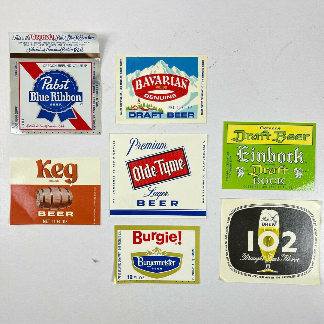 Vintage 7 Beer Label Bundle 1960s Old Tyme 102 Burgie PBR Einbock Keg ...