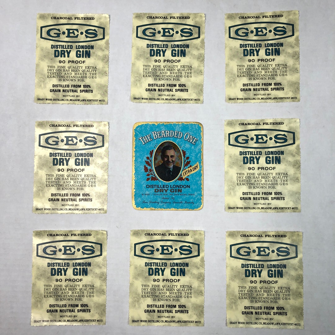 Vintage GES Dry Gin Bearded One Vintage 9 Label Bundle Liquor Bottle ...