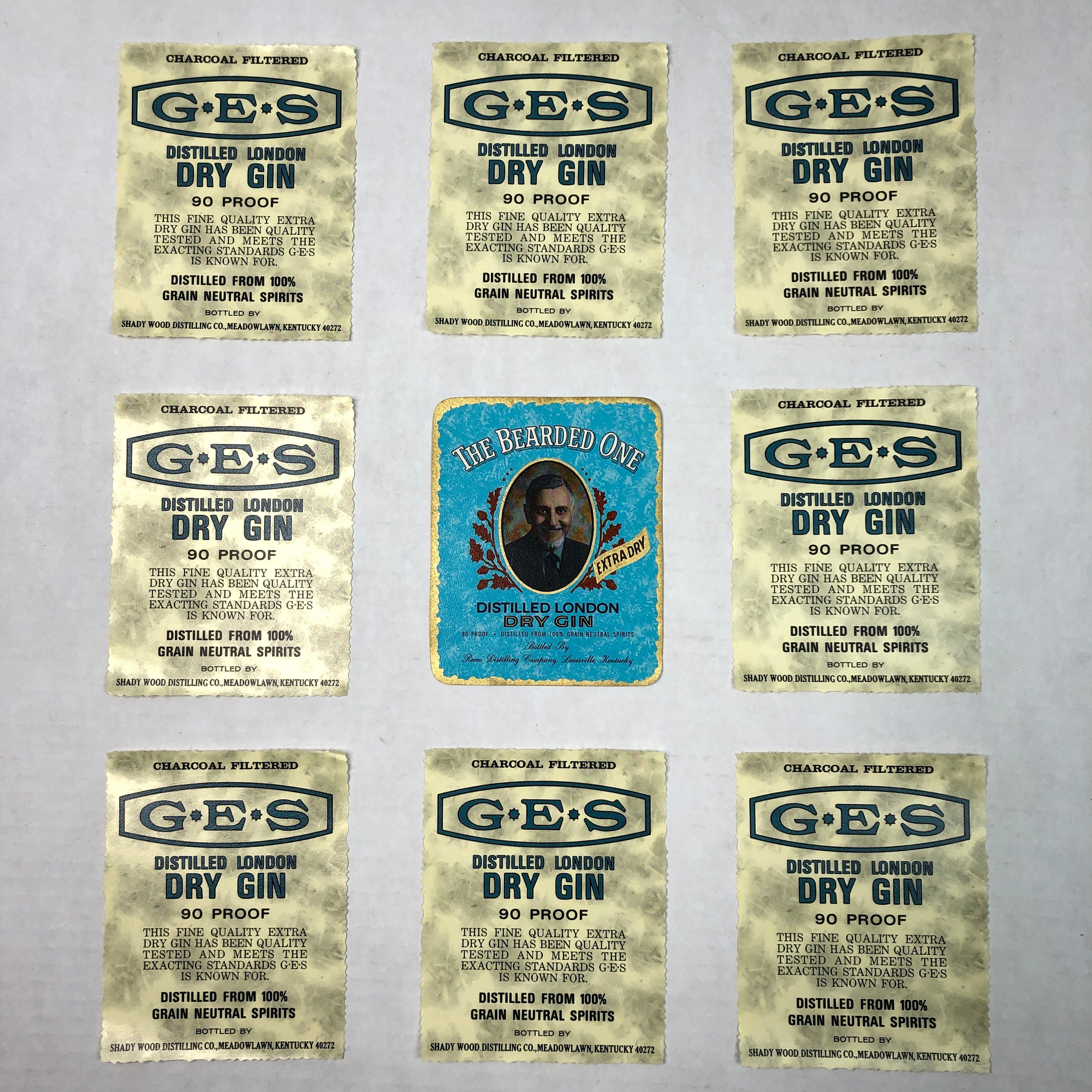 Vintage GES Dry Gin Bearded One Vintage 9 Label Bundle Liquor Bottle ...