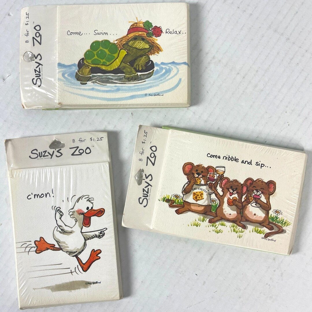 Suzys Zoo Vintage Duck Mice Turtle 24 Party Invites 3 Pack Lot Swim ...