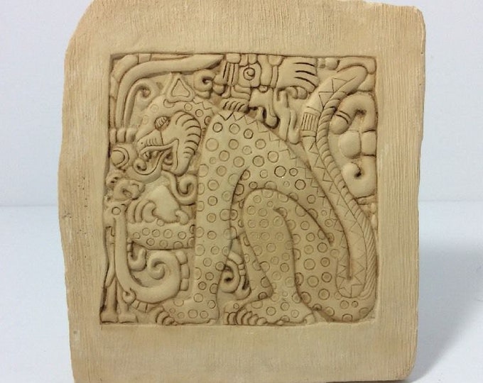 Aztec Mayan Jaguar Balam Cat Sculpture Wall Plaque Carving 7" Www.neo ...