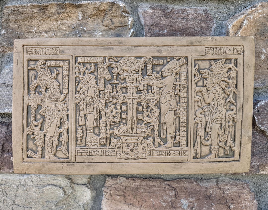 Aztec Mayan Temple Foliated Cross Tablet Fragment Sculpture 12.5" Www ...
