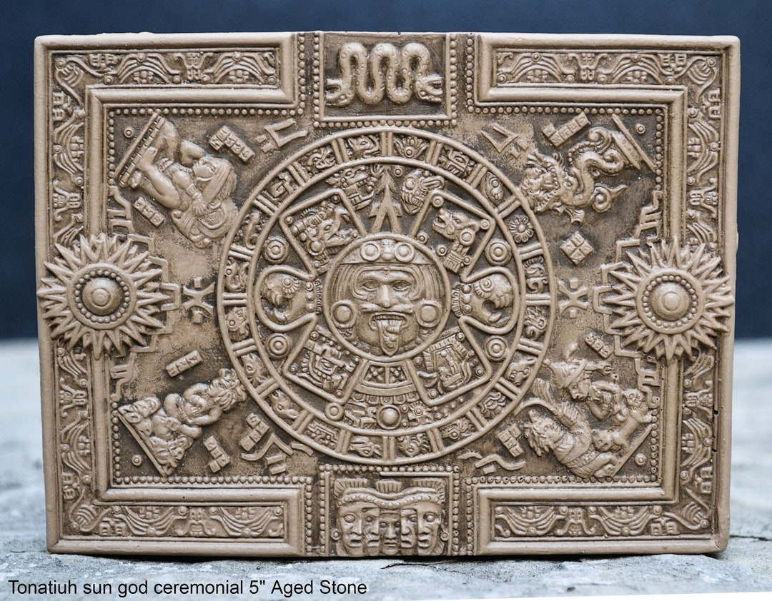 Aztec Mayan Tonatiuh Sun God Ceremonial Relief Sculpture Wall Plaque ...