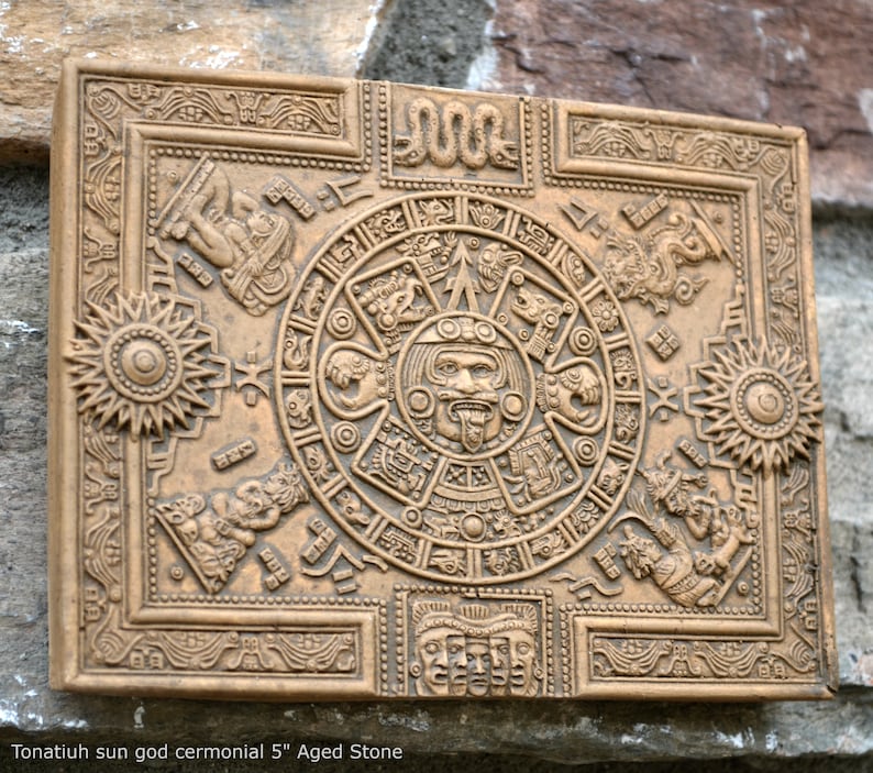 Aztec Mayan Tonatiuh Sun God Ceremonial Relief Sculpture Wall Plaque ...