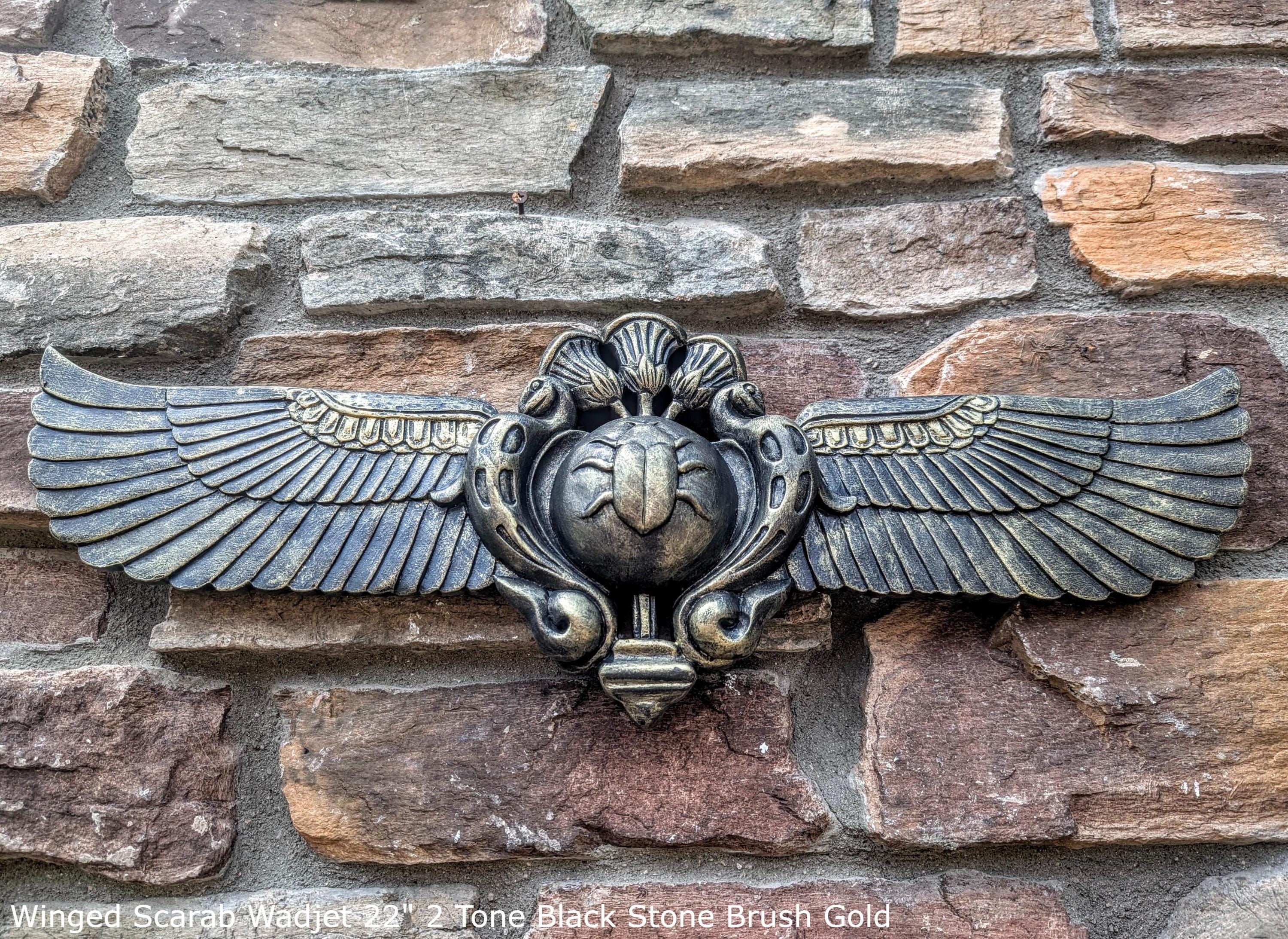 Egyptian Winged Scarab Wadjet Pediment Hieroglyph Sculptural Wall ...