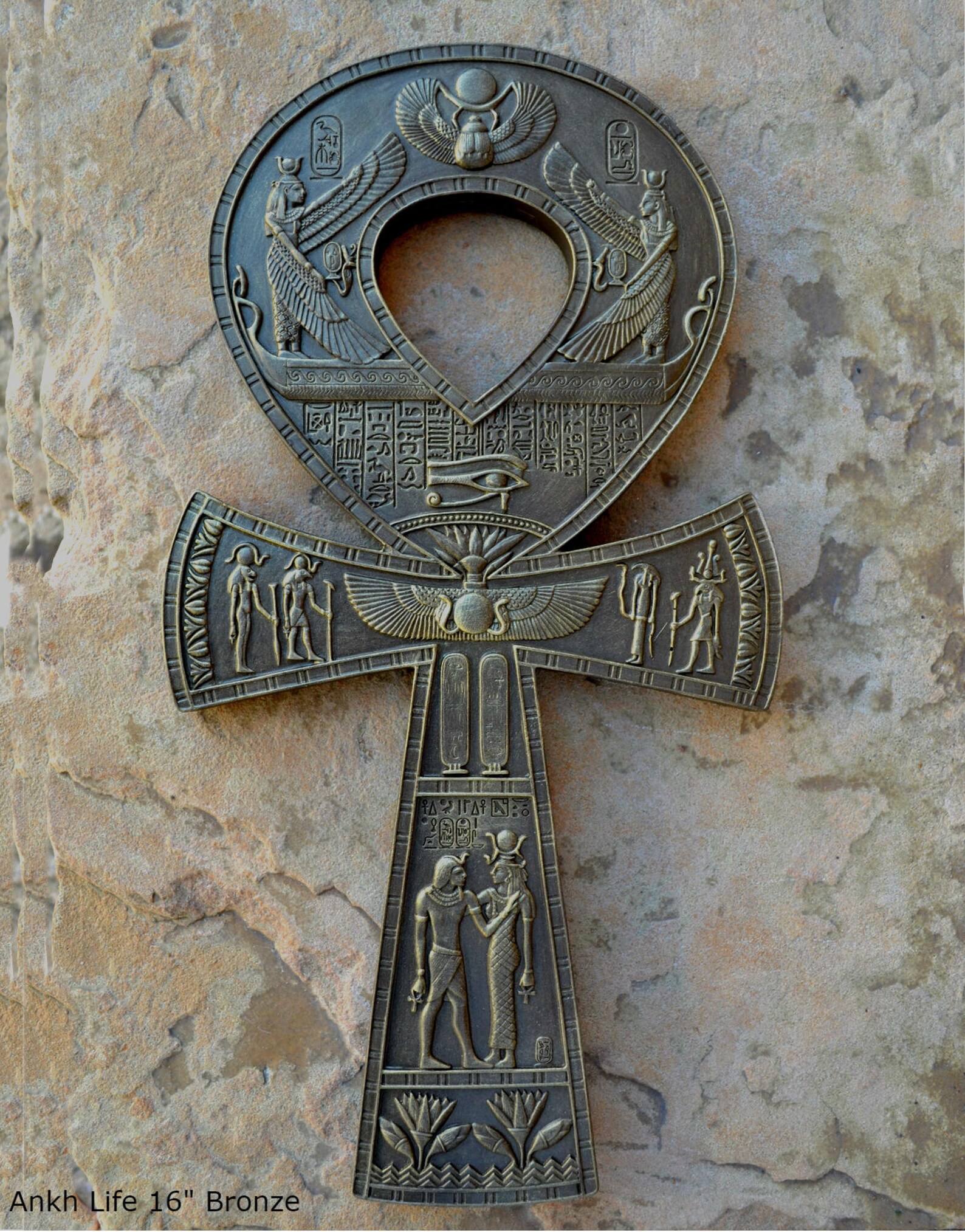 History Egyptian Ankh Key of Life Hieroglyph Sculptural Wall Relief Www ...
