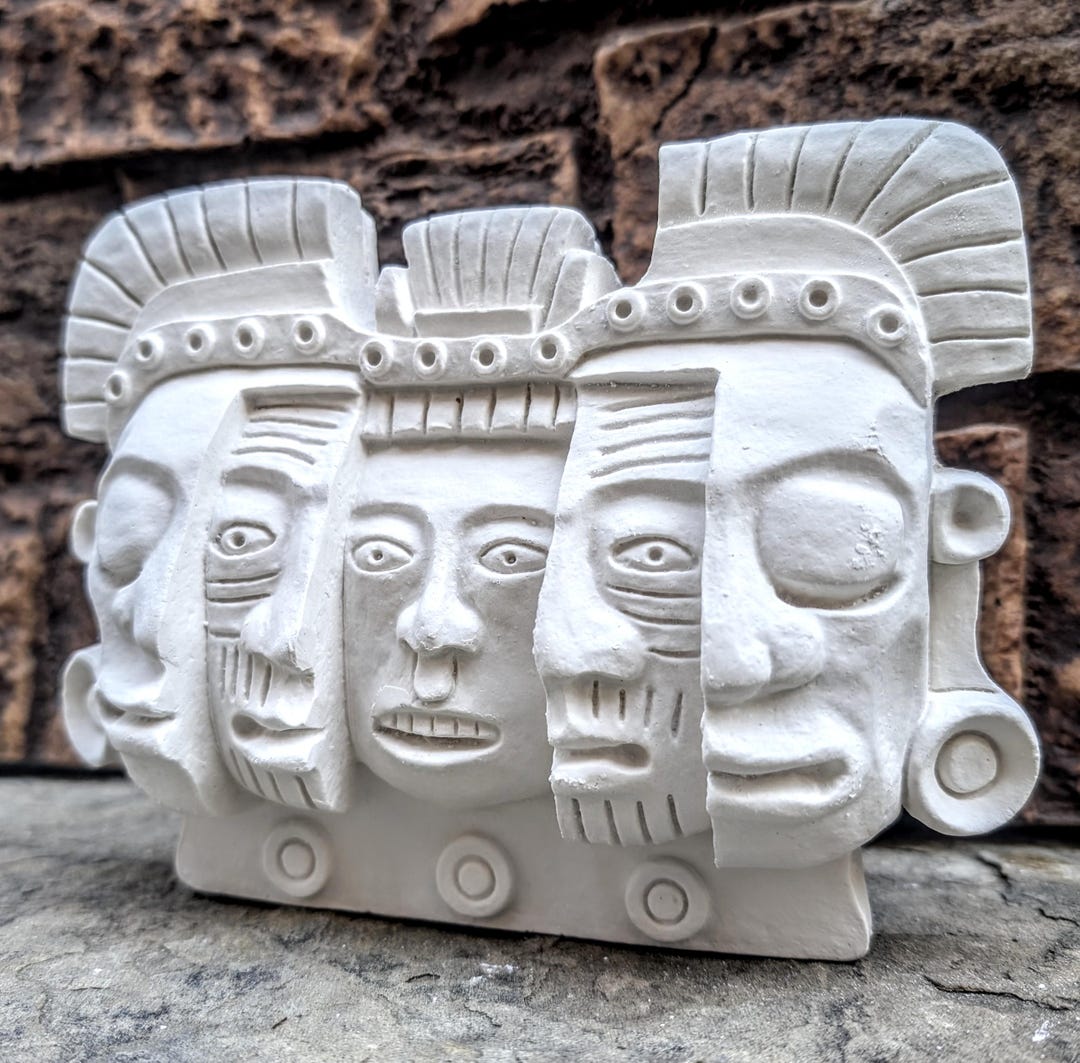 Aztec Mayan Mask 3 Faces Life Death Statue Sculpture Artifact Carved ...