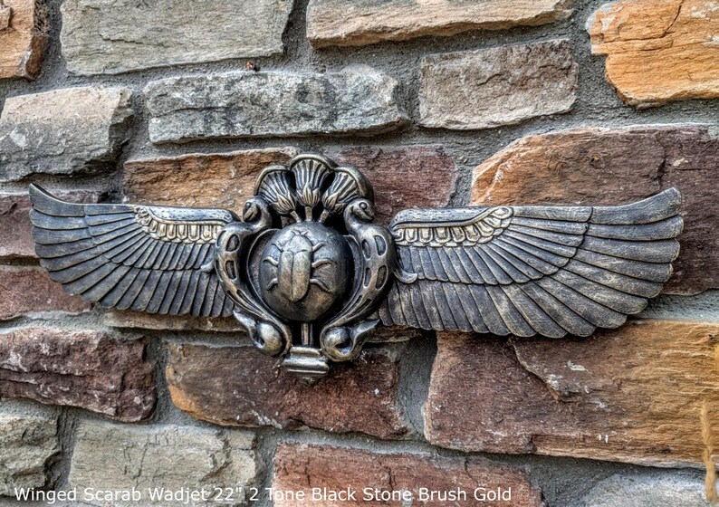 Egyptian Winged Scarab Wadjet Pediment Hieroglyph Sculptural Wall ...