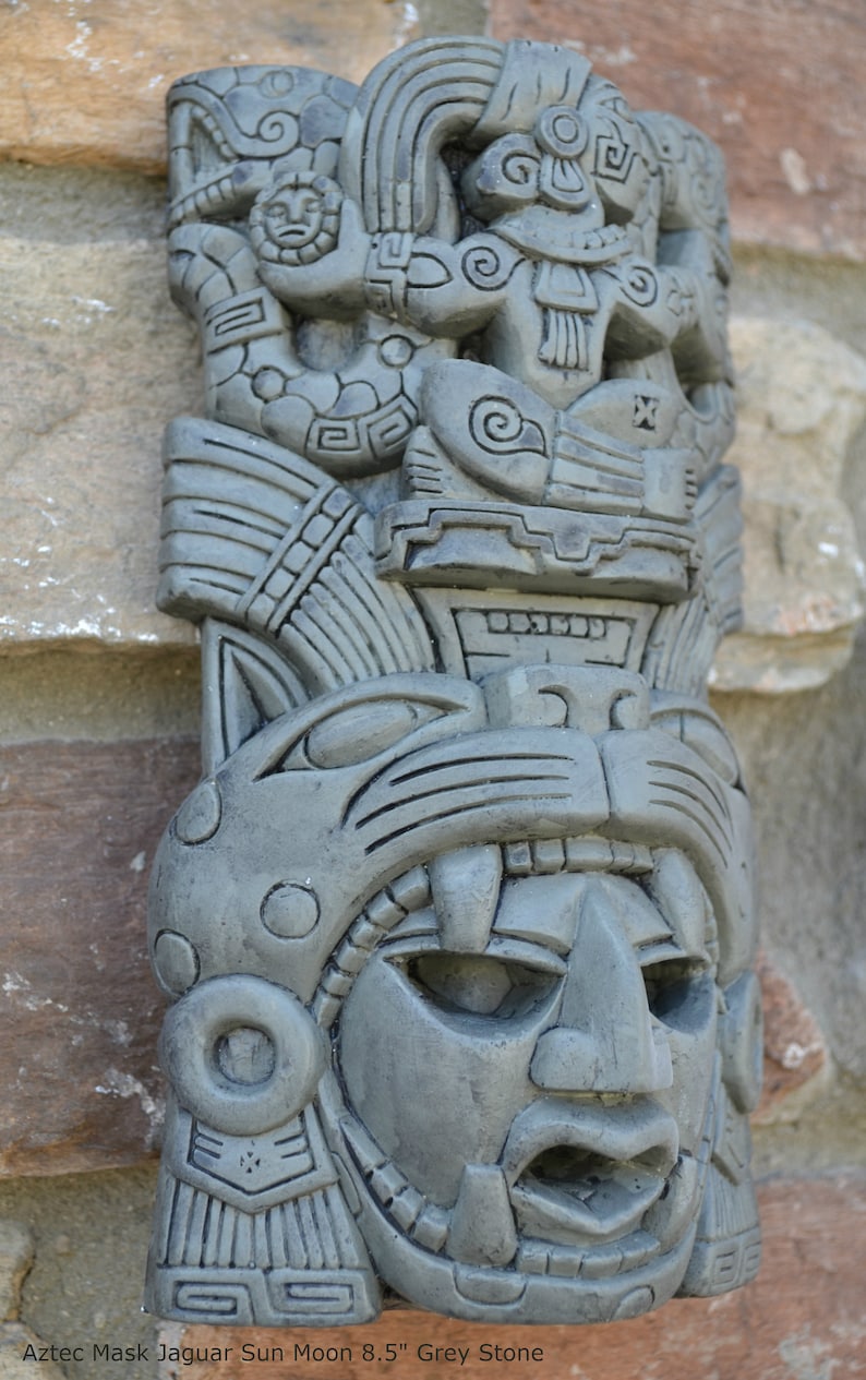 History Aztec Maya Artifact Warrior Mask Jaguar Sun Moon | Etsy