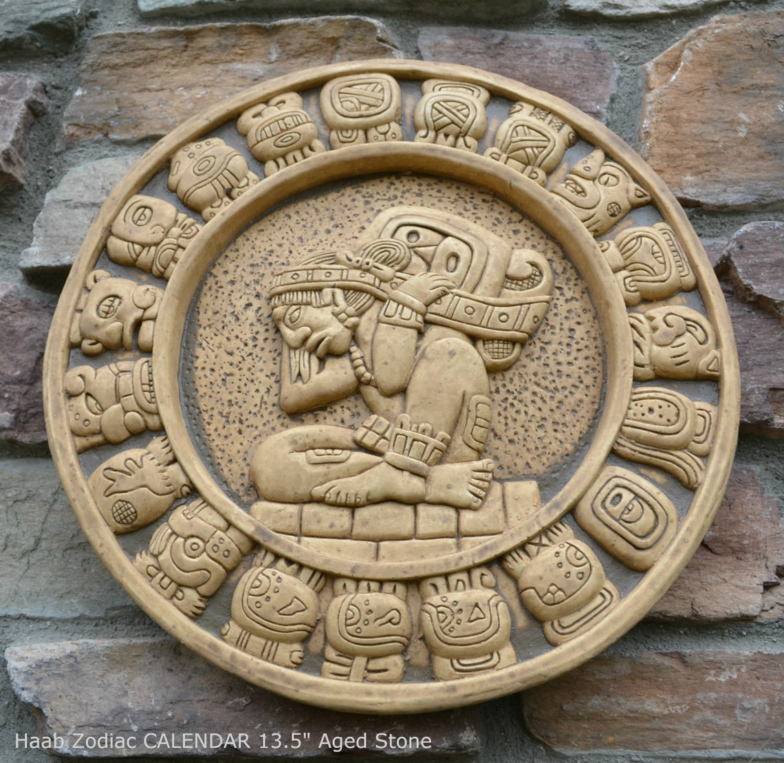 History MAYAN AZTEC Haab Zodiac CALENDAR Sculptural Wall Relief Plaque ...