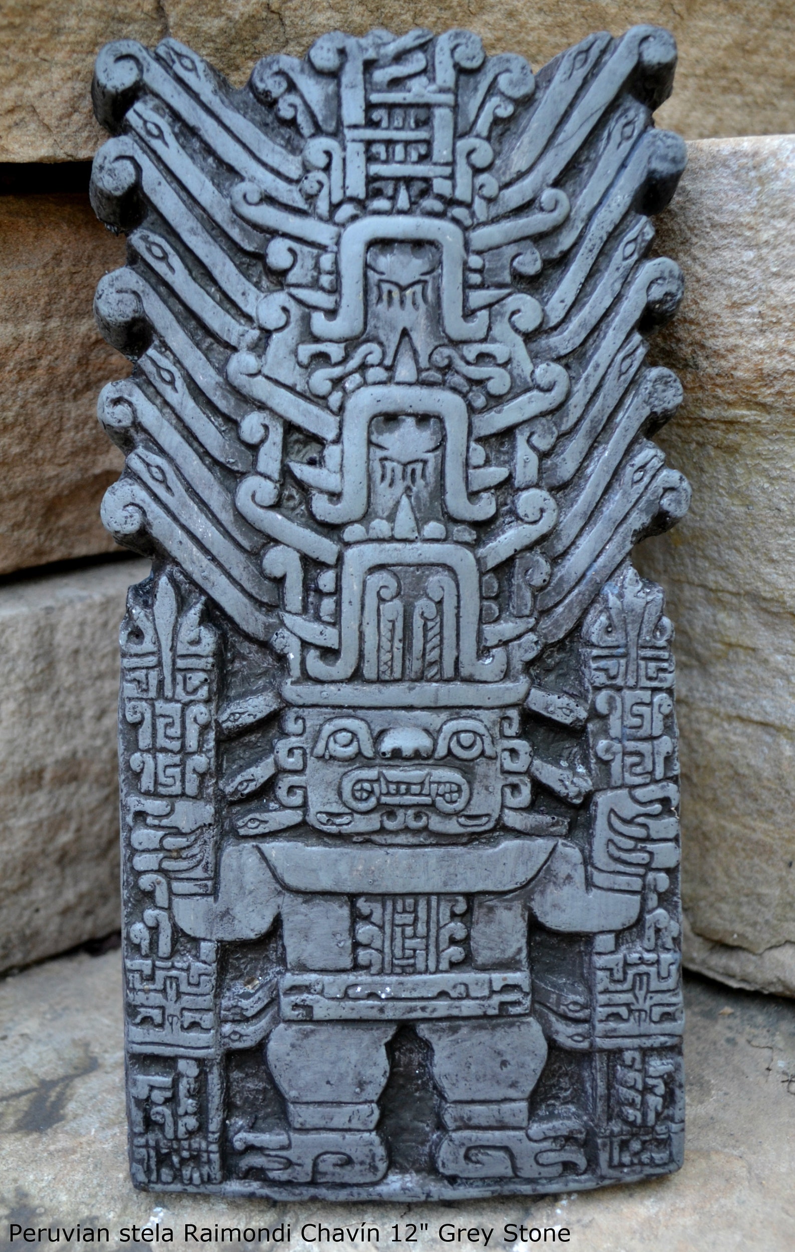 Incan Peruvian Stela Raimondi Chavín Sculptural Wall Relief Plaque 10 ...