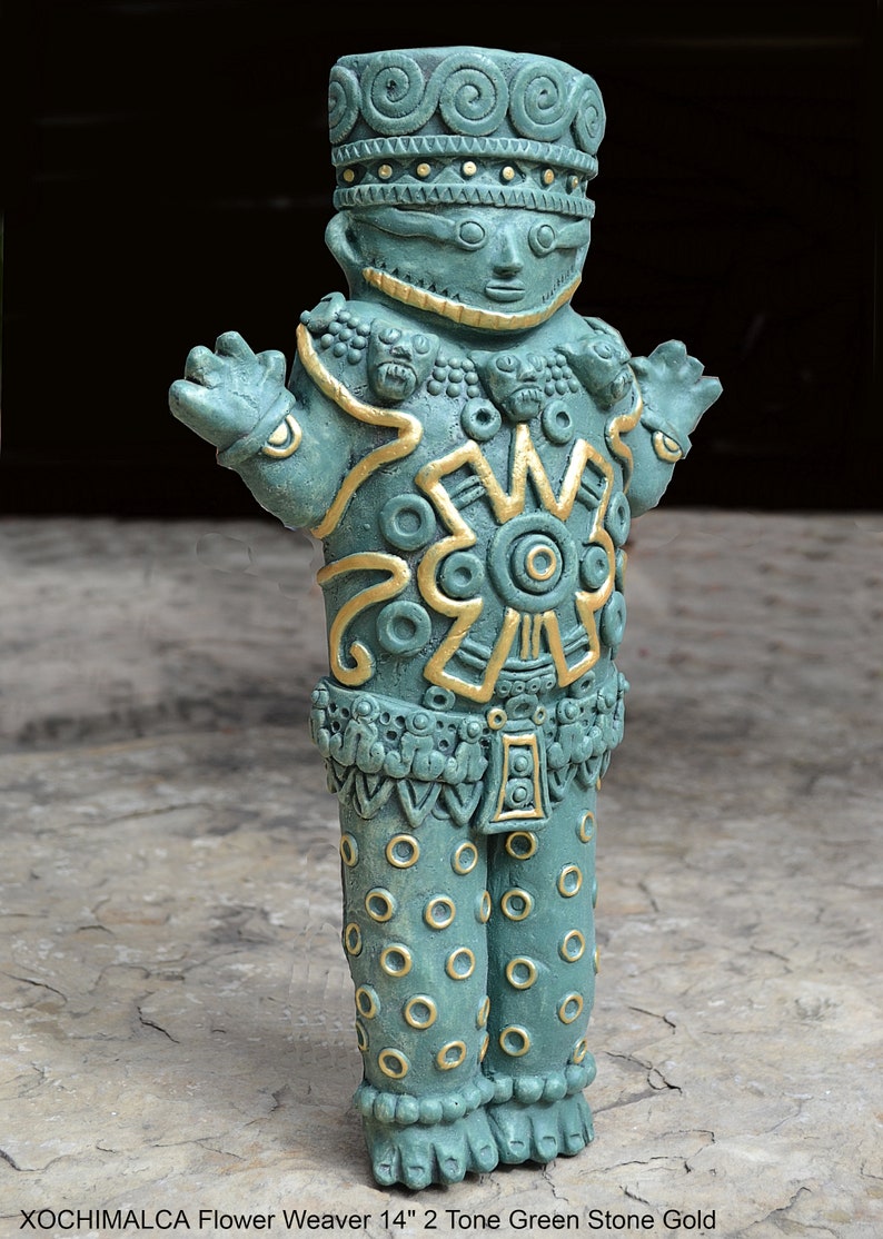Aztec Mayan XOCHIMALCA Flower Weaver Statue Sculpture Artifact Carved ...