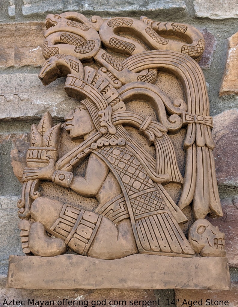 Aztec Mayan Offering God Corn Serpent Wall Sculpture Plaque Www.neo-mfg ...