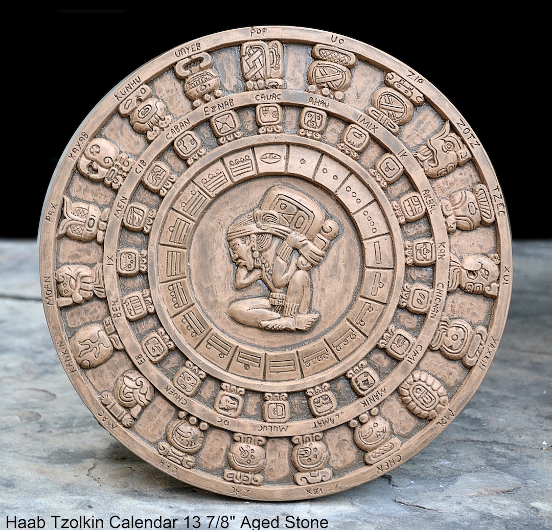 History MAYAN AZTEC Haab Tzolkin CALENDAR Sculptural Wall Relief Plaque ...