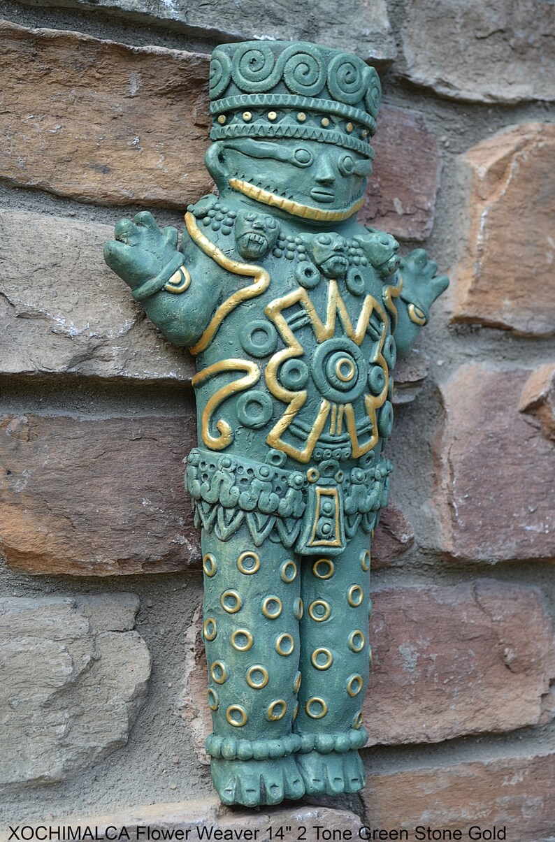 Aztec Mayan XOCHIMALCA Flower Weaver Statue Sculpture Artifact Carved ...