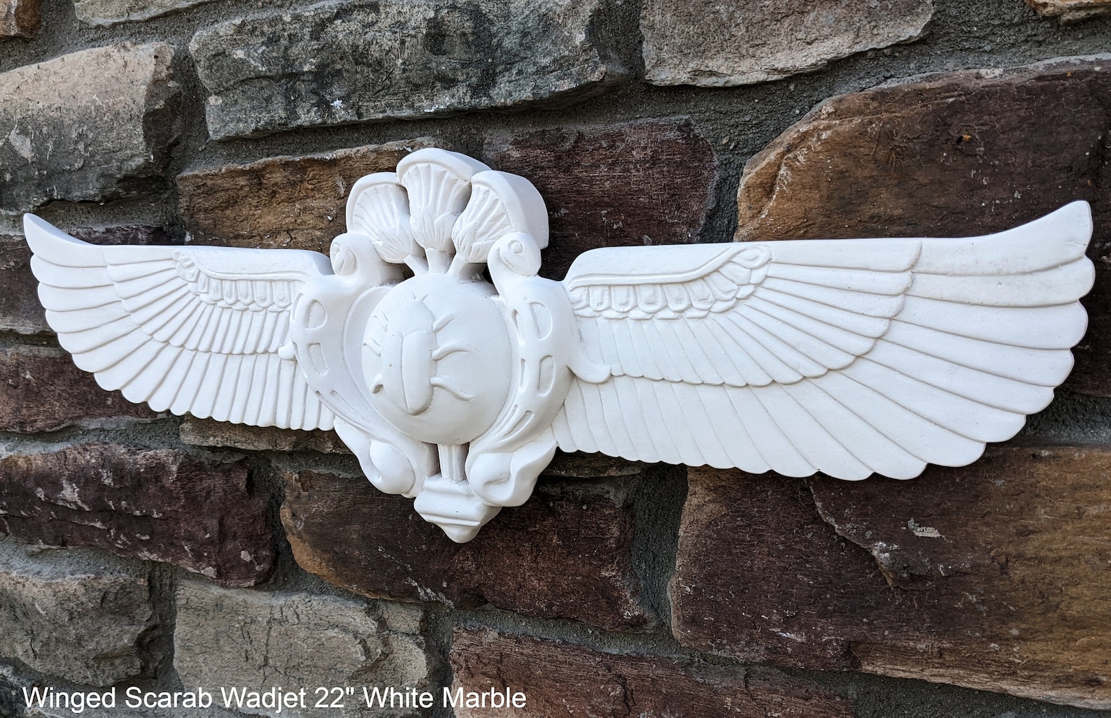 Egyptian Winged Scarab Wadjet Pediment Hieroglyph Sculptural Wall ...