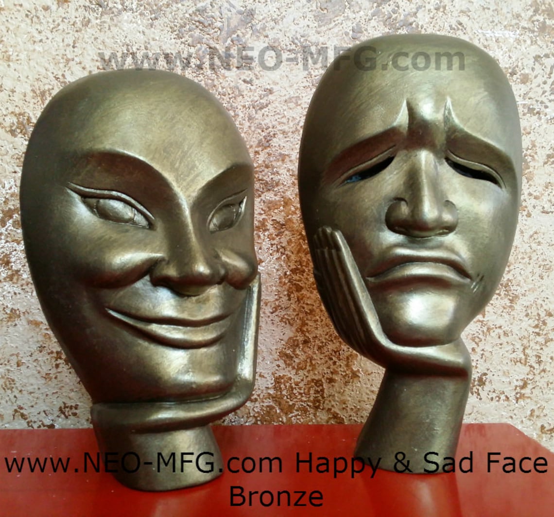 Decor Happy & Sad Face Theater Wall or Table Sculpture Statue 8" Neo ...
