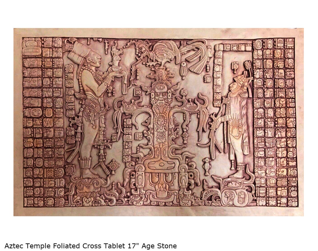 Aztec Mayan Temple Foliated Cross Tablet Sculpture 17" Www.neo-mfg.com ...