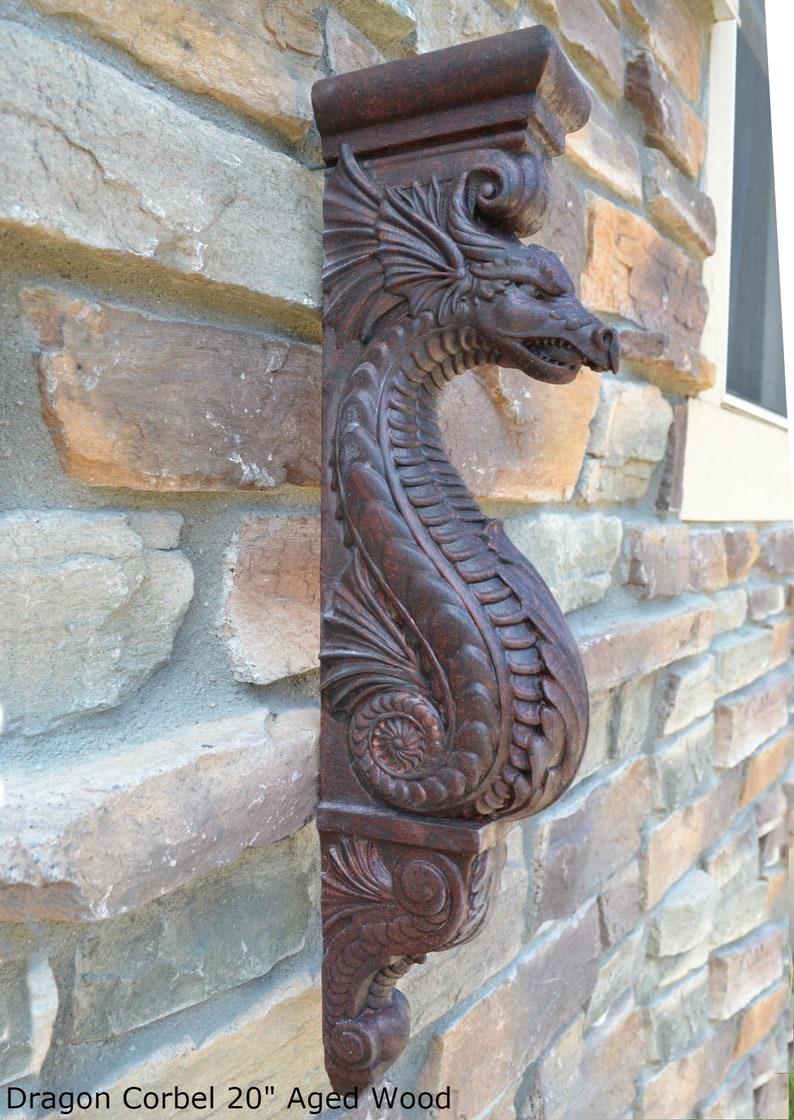 Dragon Corbel Carved Sculpture Statue Www.neo-mfg.com 20" Wall Art Home ...
