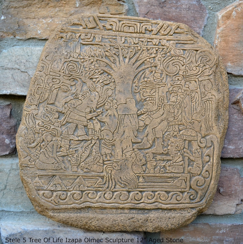 Aztec Mayan Stele 5 Tree of Life Izapa Olmec Sculpture Wall Plaque 14 ...