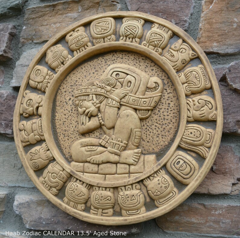 History MAYAN AZTEC Haab Zodiac CALENDAR Sculptural Wall Relief Plaque ...
