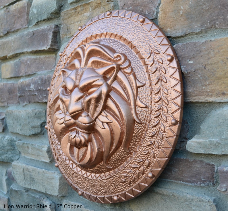 Roman Greek Lion Warrior Shield Sculpture Statue Www.neo-mfg.com 17" - Etsy