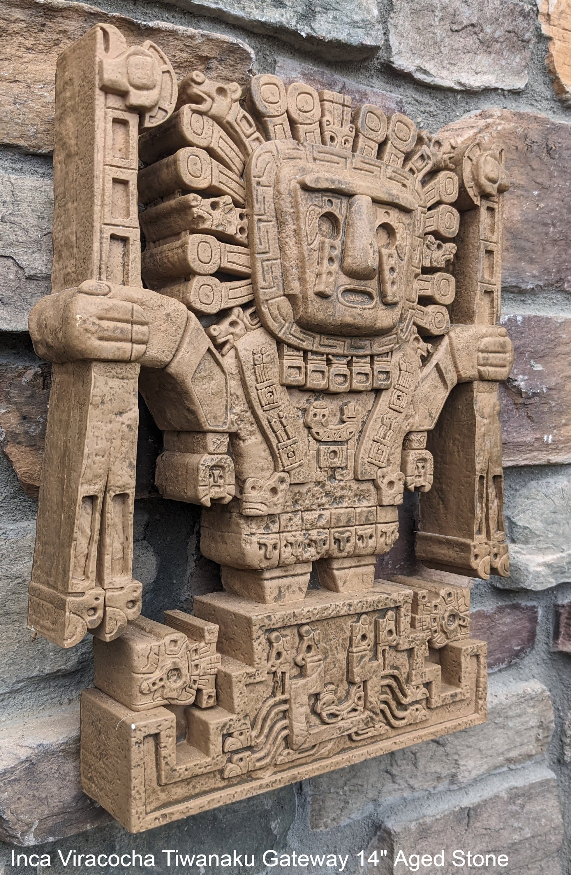 Inca Viracocha Tiwanaku Gateway Sun Sculptural Wall Relief Plaque 14 ...